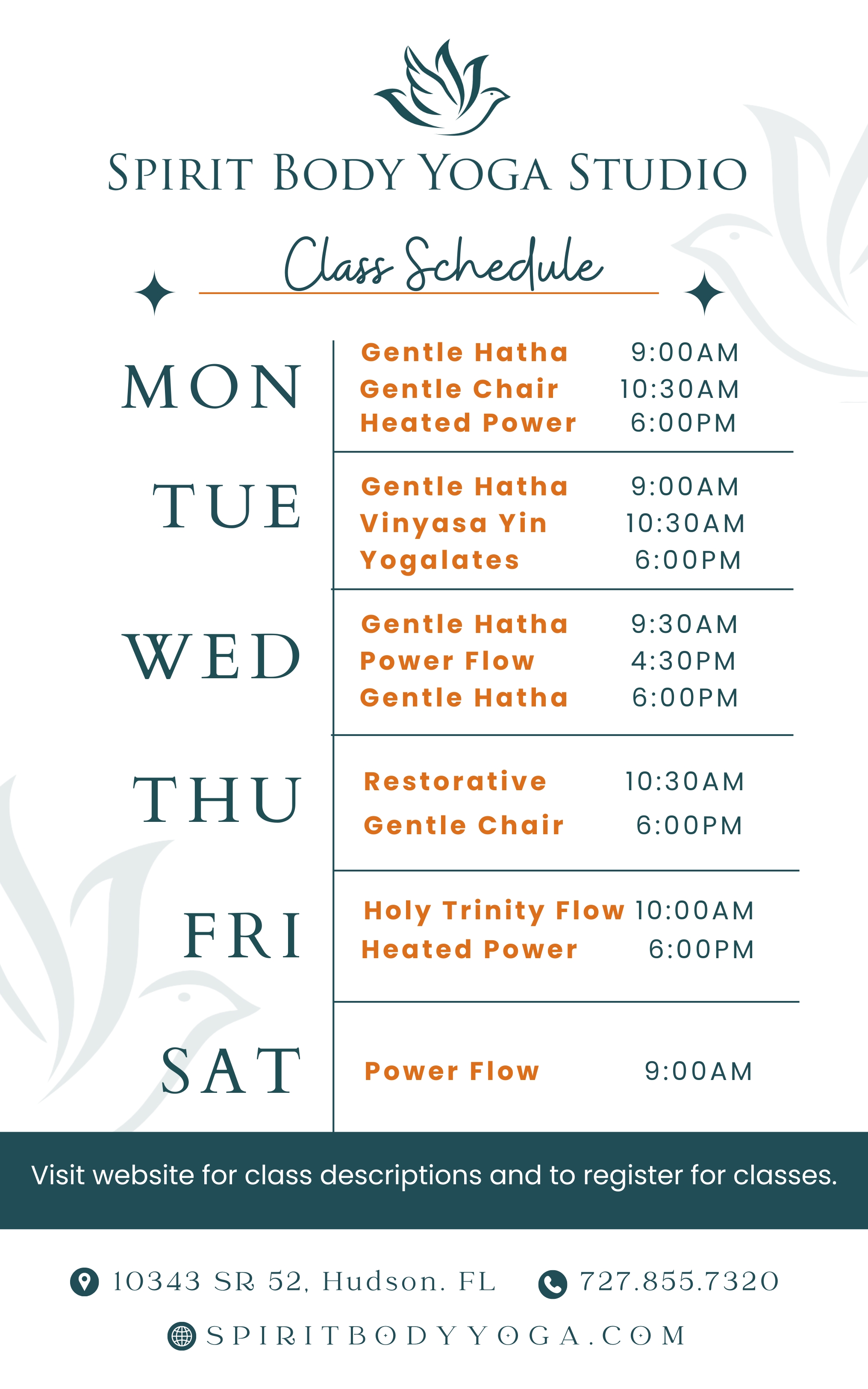 Spirit Body Yoga Schedule