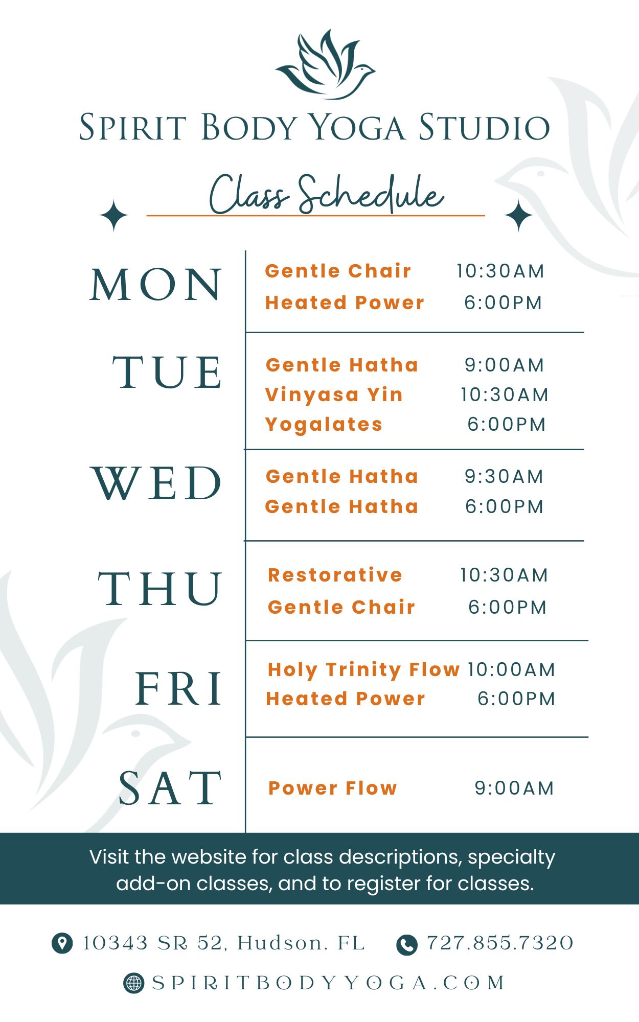 Spirit Body Yoga Schedule
