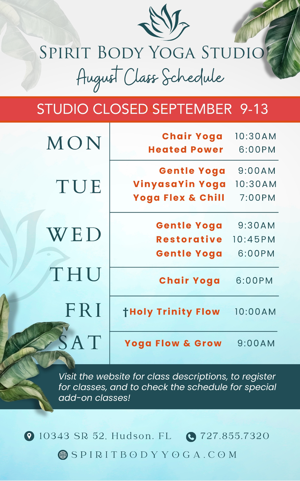Spirit Body Yoga Schedule